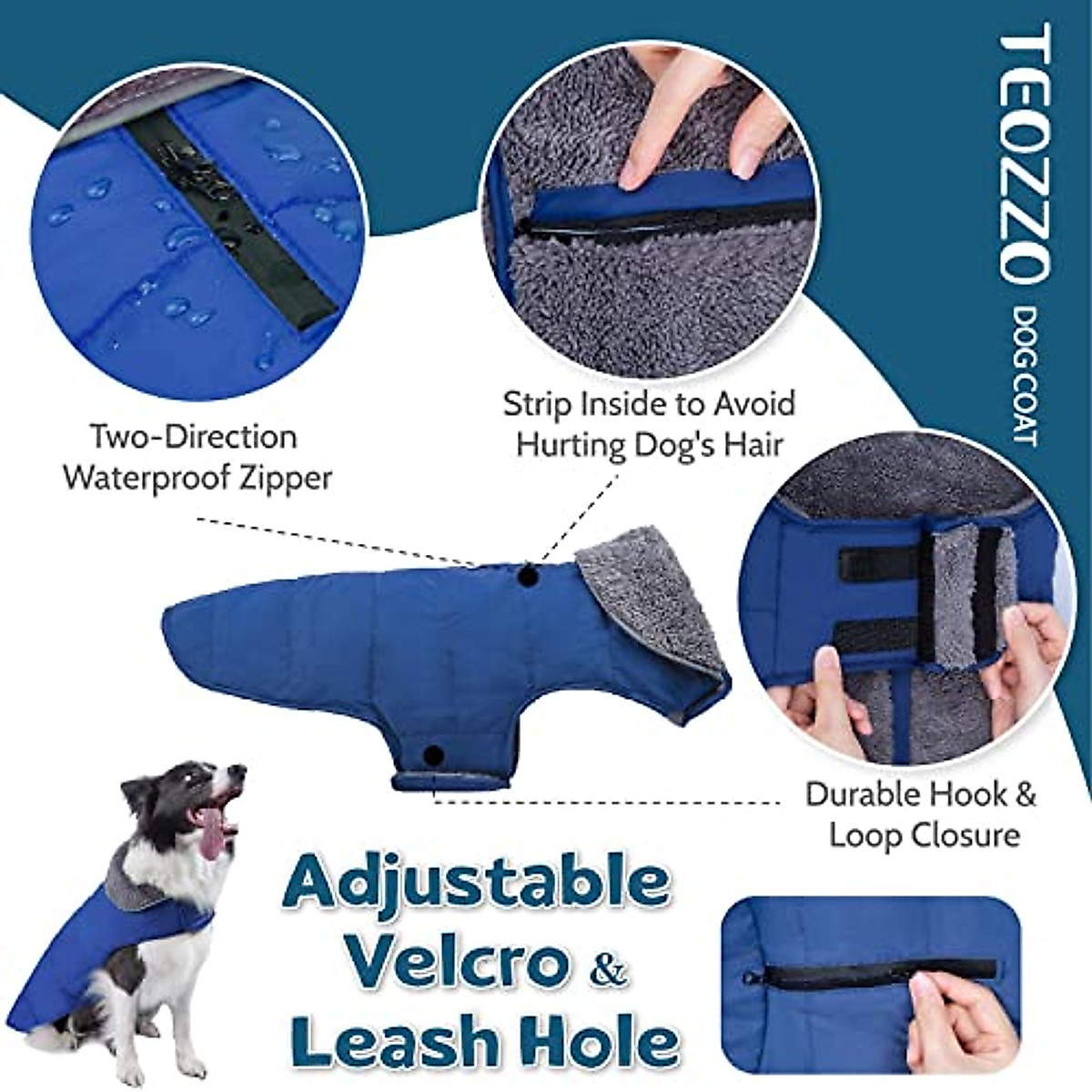 TEOZZO Dog Winter Coats - Waterproof Dog Snow Jackets Windproof Fleece Lined Dog Apparel Vest with Leash Hole Dog Cold Weather Coats for Large Dogs Navy X-Large