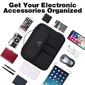 MATEIN Electronics Organizer, Waterproof Travel Electronic Accessories Case Portable Double Layer Cable Storage Bag for Cord, Charger, Power Bank, Flash Drive, Phone, Ipad Mini, SD Card, Tablet, Black