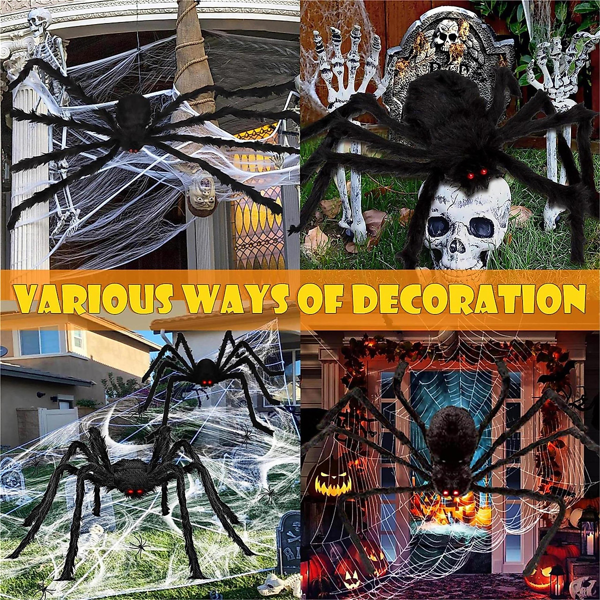 276" Spider Webs Halloween Decorations Outdoor, 79" Giant Spider 50" Large Scary Fake Spider Outdoor Yard Lawn Home Clearance Party Haunted House Decor