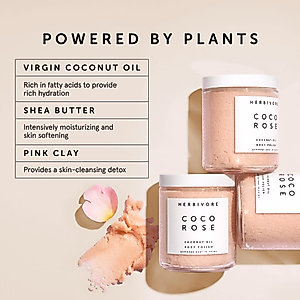 HERBIVORE Coco Rose In-Shower Moisturizer and Exfoliating Body Scrub with Virgin Coconut Oil and Shea Butter, Plant-based, Vegan, Cruelty-Free, 8 oz