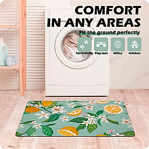 Lemon Kitchen Mat Set 2 PCS Anti Fatigue Lemon and Leaf Kitchen Rugs Waterproof Cushioned PVC Leather Runner Rug Non Slip Comfort Standing Floor Mats for Kitchen, Home, Sink 17.3" x 28" + 17.3" x 47"