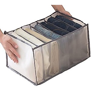 Musnina Wardrobe Clothes Organizer,7 Grids Washable Wardrobe Clothes Organizer,Closet Organizers and Storage Baskets (Grey, Jeans Grid（Large）)