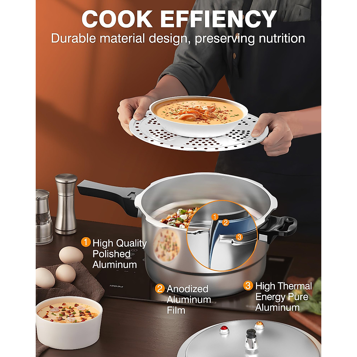 WantJoin 8Qt Aluminum Pressure Cooker w/Release Valve & Multiple Protective Devices,Pressure Canner Compatible with Gas & Induction Cooker,Canner Rack Included