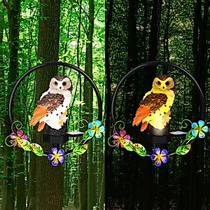 Owl Solar Light LED Garden Waterproof Lights Outdoor Decoration Stake Funny Owl Lights Yard Ornament Retro Resin Christmas Night Lamp Statue Windchime with Longer Brighter Charge and Light Sensors