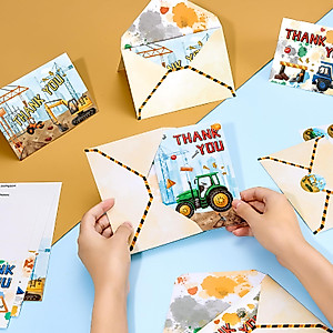 WERNNSAI Construction Thank You Cards - 24 PCS Construction Party Supplies Dump Truck Greeting Cards with Envelopes Stickers Appreciation Thank You Notes for Boys Kids Birthday Party Baby Shower