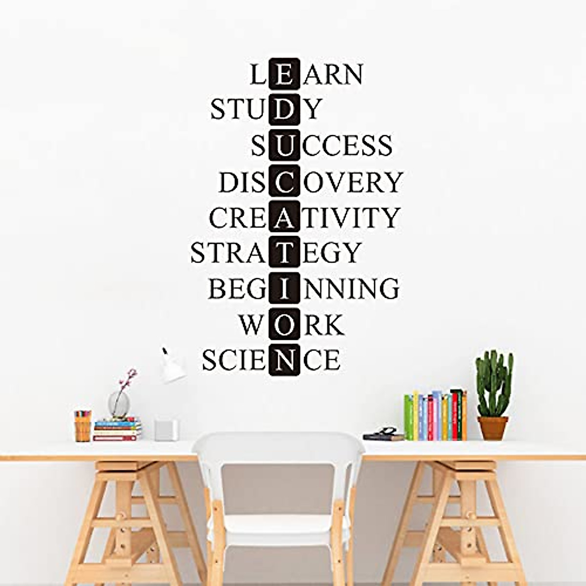 Education Words Quotes Wall Decal Study Room Learn School Wall Sticker Classroom Decor Motivational Education Quote Vinyl Wall Art Murals TM-17 (Black)