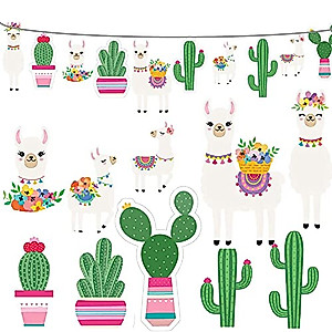 2023 Llama Cactus Banner Garland Party Supplies, Llama Cactus Themed Birthday Party Decorations for Mexican Fiesta, Cino De Mayo Llama Cactus Baby Shower, Hawaiian, Luau, Classroom Decorations - 5 Llamas and 5 Cactus