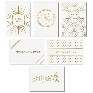 Hallmark Thank You Cards Assortment, Gold Foil (120 Thank You Notes with Envelopes for Wedding, Bridal Shower, Baby Shower, Business, Graduation), White