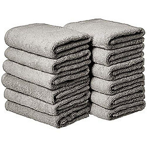 Amazon Basics Cotton Hand Towel, 12-Pack, Gray, 16" x 26"