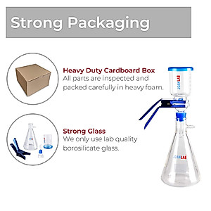 1000mL Lab Vacuum Filtration Apparatus, Flask to Filter Solutions, Oils, E-Liquids, and More, 1000mL Filtering Flask and 300mL Graduated Funnel, Glass Suction Filtering Kit.