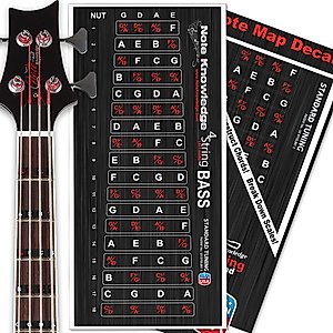 "Left-Handed" Bass Guitar Fretboard Note Map Decals/Stickers