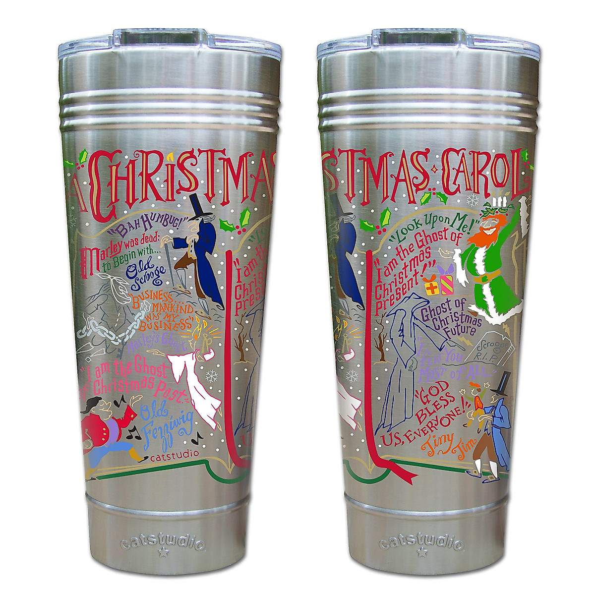 Catstudio Christmas Carol Thermal Tumbler | Triple Wall Insulation With Non Slip Bottom | Great Holiday and Christmas Travel Cup for Water, Coffee, Tea, or Smoothies