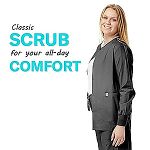 SPECTRUM UNIFORMS Scrub Jackets Doctor Lab Coat -Crew Neck Tops Unisex Soft Fabric Ideal | Medical Professionals, Hospital and Lab Work Wear Black