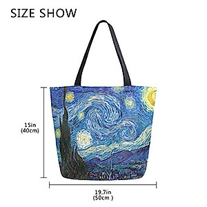 ZZKKO Van Gogh Canvas Tote Grocery Bag Shoulder Casual Book Bag Large for Women Teachers, Starry Night Cotton Bag Shopping Purse Handbag Reusable Multipurpose Use
