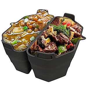 JHXTZ Slow Cooker Divider Liner Fit for 5 or 6 QT Crockpot, Silicone Crock Pot Cooking Liners Insert for 5 or 6 Quart Pot | Reusable & Leakproof | BPA Free | Dishwasher Safe (2pc big, Black)