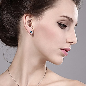 Gem Stone King 18K Yellow Gold Plated Silver Swiss Blue Topaz and Red Garnet Earrings For Women | 2.67 Cttw | Gemstone November Birthstone | Heart Shape 4MM