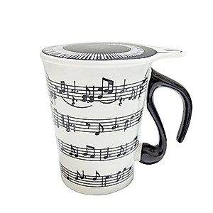 HLJgift Creative Ceramic Musician Coffee Mug Tea Cup with Lid Staves Music Notes as Valentine's Day Gift Teacher Gift
