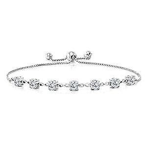 Gem Stone King 2.31 Cttw White Moissanite Infinity Tennis Bracelet For Women In 925 Sterling Silver | Gemstone Birthstone | Round 4.5MM | Fully Adjustable Up to 9 Inch