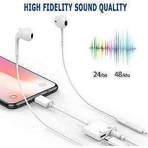 2 in 1 iPhone Headphones Adapter, [Apple MFi Certified] 2 Pack Lightning to 3.5mm Headphones Aux Audio + Charge Jack Adapter Dongle Splitter Compatible with iPhone14/13/12/11/SE/XS/XR/X/8/7