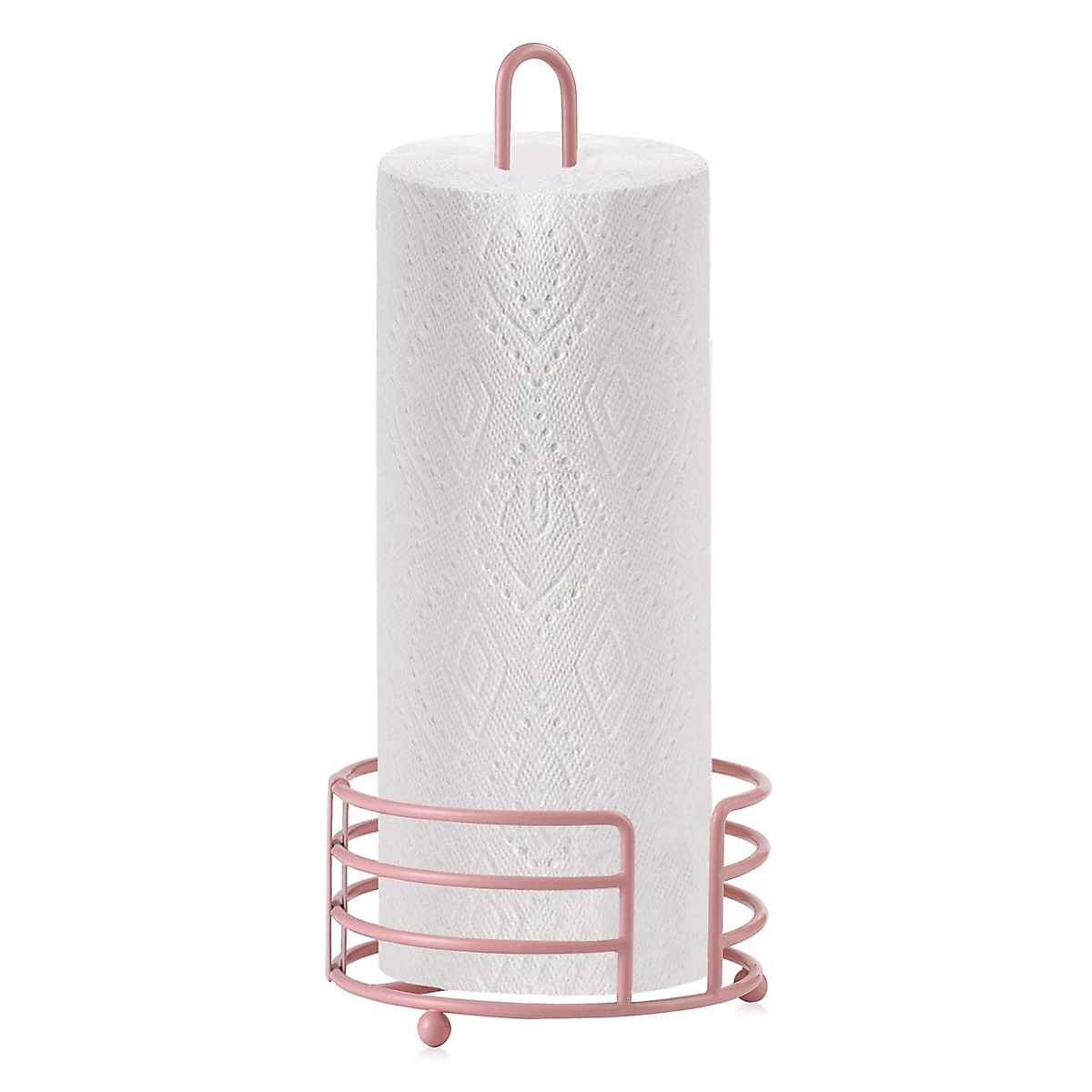 Buruis Standing Paper Towel Holder, 13 X 6 Inch Modern Decorative Countertop Rolls Holder for Kitchen, Toilet, Pantry and Bathroom (Pink)