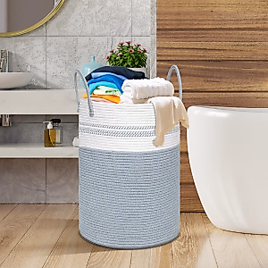 WEAVELYRICS 72L Tall Laundry Basket, Cotton Rope Laundry Hamper, Laundry Hamper with Handles, Decorative Woven Basket for Dirty Clothes, Blankets, Pillows in Bathroom, Bedroom (Gray, 16 x 22in)