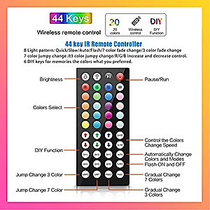 TJOY RGB Led Controller for Light Strip, 44 Key IR Remote for SMD 10mm 5050 3528 2835, 2 Ports of 4 Female Pin Controller, DC 12V-24V, 6A, Replacement Wireless Remote Control for Flexible Tape Light