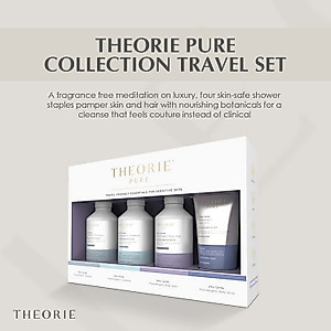 THEORIE PURE Travel Size Toiletries Set - Hypoallergenic Shampoo, Conditioner, Body Wash & Face Scrub - Fragrance-Free, No Sulfates or Parabens - Clean Beauty Essentials for Hair & Skin