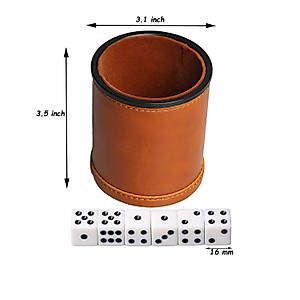 RERIVER Leatherette Dice Cup with Lid Includes 6 Dices, Velvet Interior Quiet in Shaking for Liars Dice Farkle Yahtzee Board Games, Brown