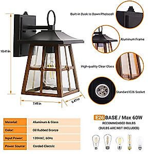 Qingmiao Dusk to Dawn Sensor Wall Light Outdoor Porch Light Wall Lantern Waterproof Outdoor Light Fixture Exterior Wall Sconce