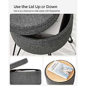 SONGMICS Vanity Stool Chair, Small Ottoman Stool with Storage, Vanity Chair, 12.2 Dia. x 16.9 Inches, 4 Metal Legs, for Makeup Room, for Living Room, Bedroom, Dark Gray ULOM002G01