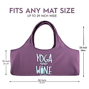 Wild Essentials Yoga Bag Yoga Now Wine Later Exercise tote, large mat carrier with shoulder strap and inside pocket, fits most yoga mats, Rugged 10 ounce, recycled cotton canvas
