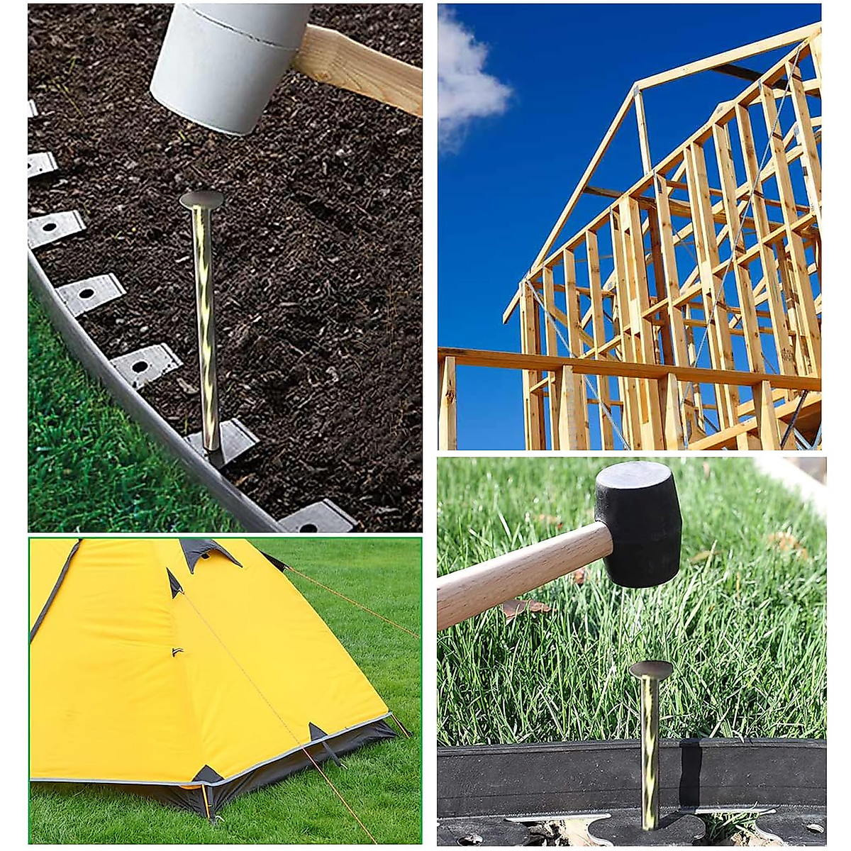 MAOMBO Camping Stakes Tent Pegs 9 Pack 8" Galvanized Non-Rust Metal Edging Spike, Garden Spiral Landscape Piles / Anchors for Paver Edging, Turf Nail, House Construction, Carpentry Nail, Tent Stakes