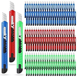Lasnten 200 Pcs Box Cutter Utility Knife Small Retractable Knife 9mm Wide Snap off Blade Knife Plastic Compact Box Opener with Sliding Lock Tools for Home Office Arts Crafts, 3 Colors