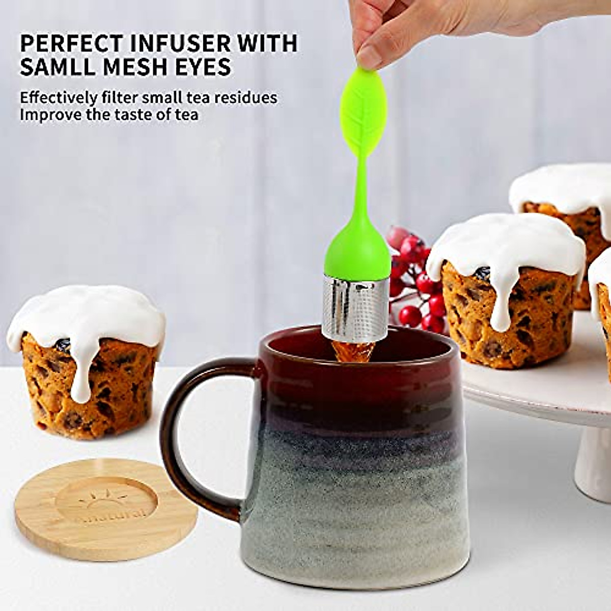 Anatural Tea Mug with Infuser and Lid, 16.5 OZ Tea infuser Cup, Tea Strainer Cup with Large Handle for Loose Tea, Ceramic Tea Steeping Mug, Microwave and Dishwasher Safe Coffee Mug (Red Rose)