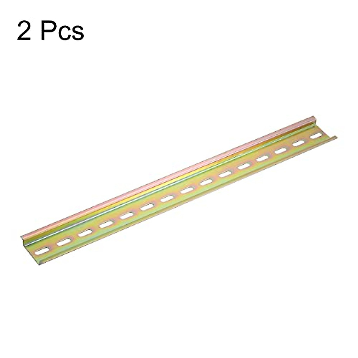 MECCANIXITY 2 Pcs DIN Rail Slotted Iron Mounting Guide 10"(250mm) Long 35mm Wide 7.5mm High Bronze Tone