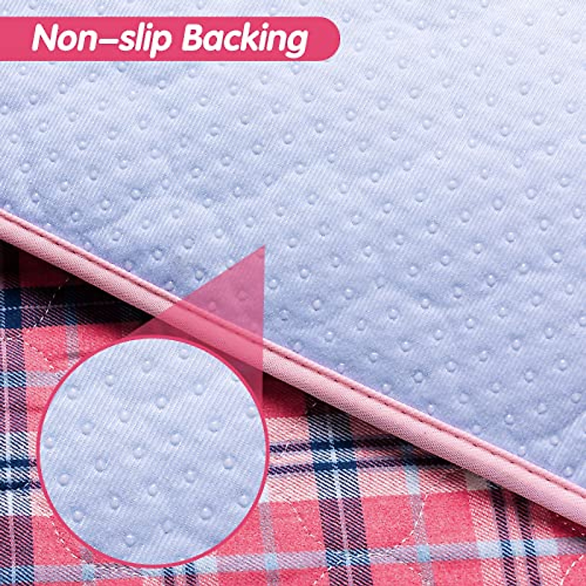 OUTCREATOR 2Pack Bed Pads for Incontinence Mattress Protector Anti-Slip Pads (54" x 34") for Toddlers Kids Pets Pee Pads and Machine Washable Absorbency and Leak Proof Edge(Pink)