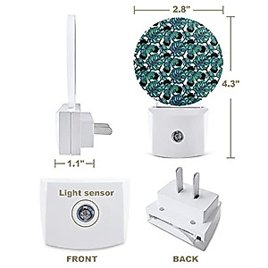 ILYBEEN Summer Monstera Tropical Leaves LED Night Lights Plug-in Nightlight with Auto Dusk to Dawn Sensor, Hexagon Texture Round Lamp for Bedroom,Hallway,Bathroom