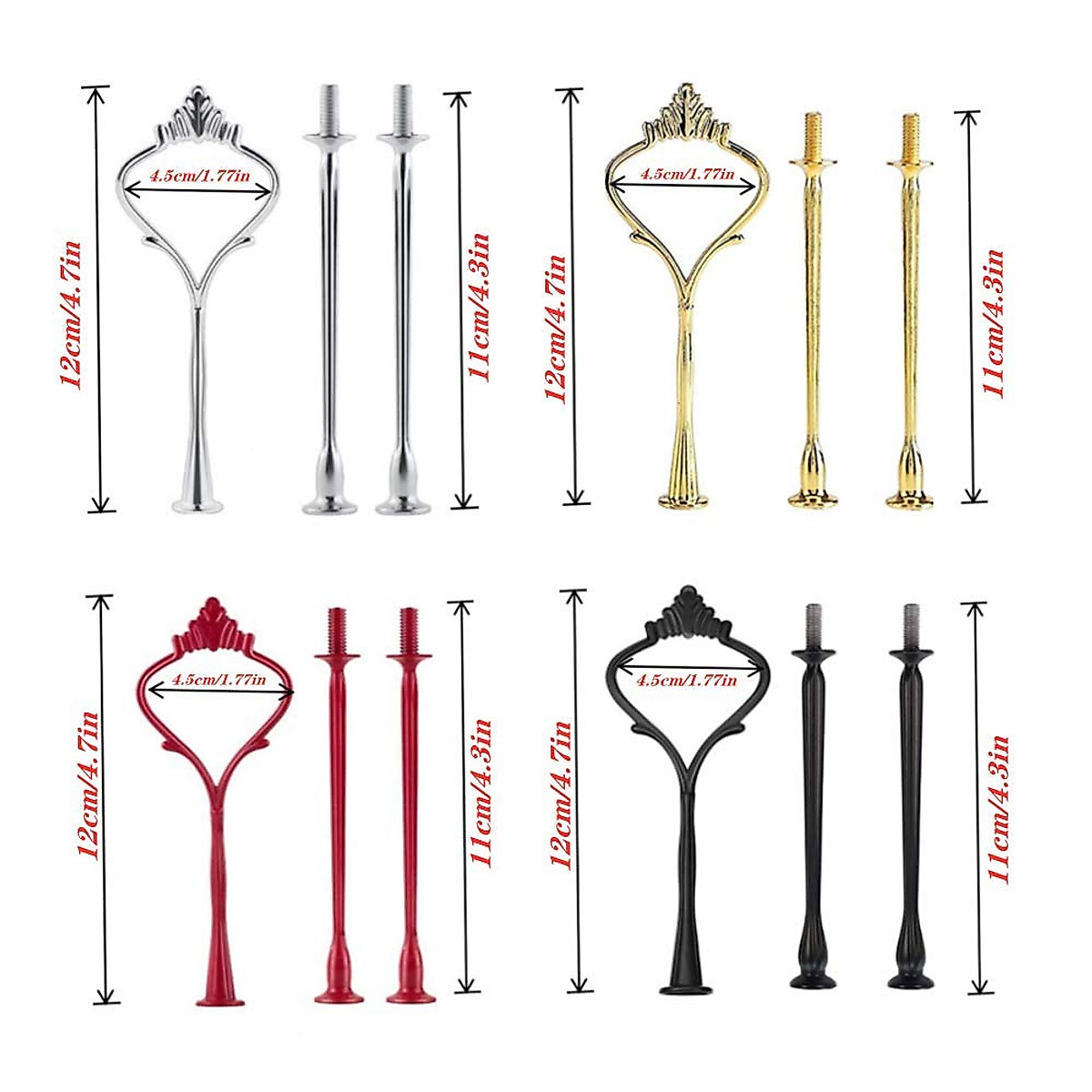 WHZAZGW 4 Sets of 3 Tier Cake Plate Stand Handle, Metal Fruit Cake Cupcake Plate Stand Handle Fitting Hardware, Crown Fittings (Sliver & Gold & Red & Black)