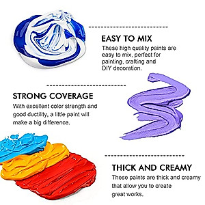 Shuttle Art Acrylic Paint, 50 Colors Acrylic Paint Set, 2oz/60ml Bottles, Rich Pigmented, Water Proof, Premium Acrylic Paints for Artists, Beginners and Kids on Canvas Rocks Wood Ceramic Fabric