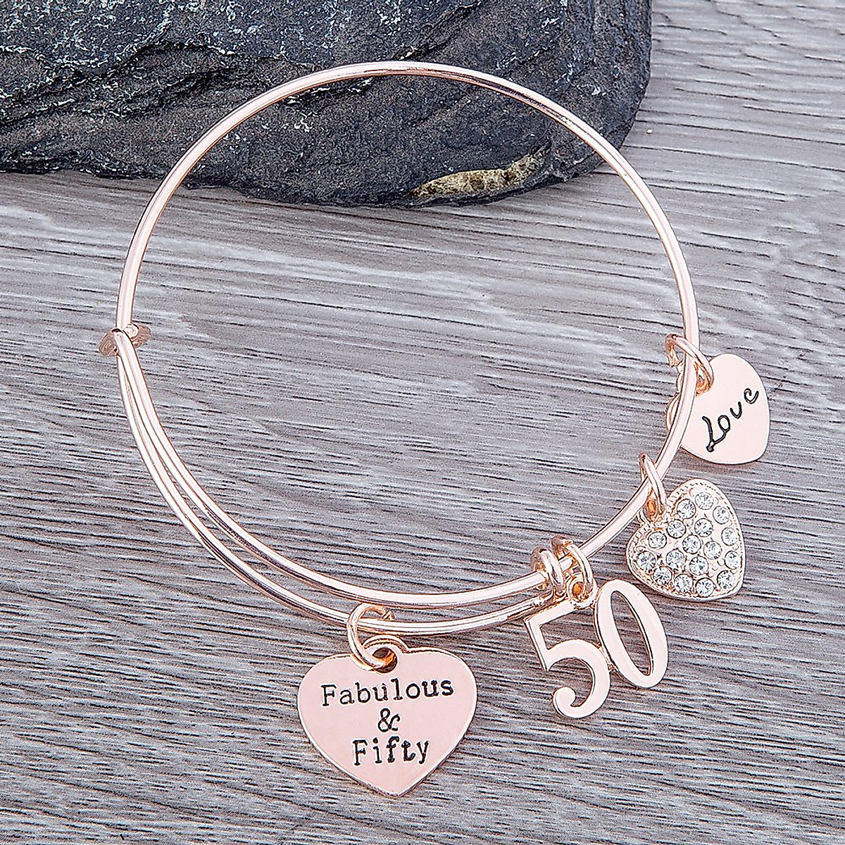Infinity Collection 50th Birthday Gifts for Women, 50th Birthday Expandable Charm Bracelet, Fabulous and Fifty Bracelet, 50th Birthday Gift Idea for Her