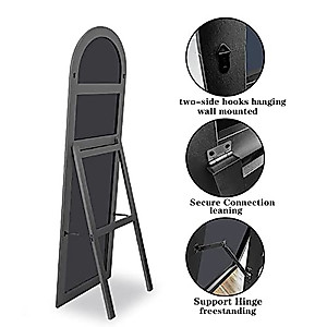 ZMYCZ Full Length Mirror 64"x21" Sleek Arched-Top Floor Mirror with Stand, Large Wall Mirror Standing Hanging or Leaning Against Wall Full Body Mirror for Bedroom, Black
