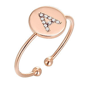 PAVOI 14K Rose Gold Plated Initial Ring Stackable Rings for Women | Fashion Rings - A Ring