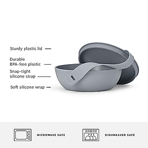 W&P Porter Plastic Bowl Lunch Container w/ Protective Non-slip Exterior, Slate 1 Liter | Lid & Snap-tight Silicone Strap | Food Storage, Bento Box, Meal Prep | BPA-Free Plastic