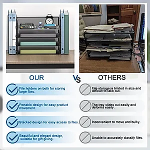 LUCYCAZ Desk Organizer with File Holder - File Organizer for Desk, 4 Tier Desktop Organizer Stackable Paper Letter Tray with Magazine Holder, Mesh Desk Paper Storage for Office, School, Home, Black