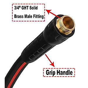 EADUTY Hybrid Garden Hose 5/8 IN. x 50 FT, Heavy Duty, Lightweight, Flexible with Swivel Grip Handle and Solid Brass Fittings, Gray+Red