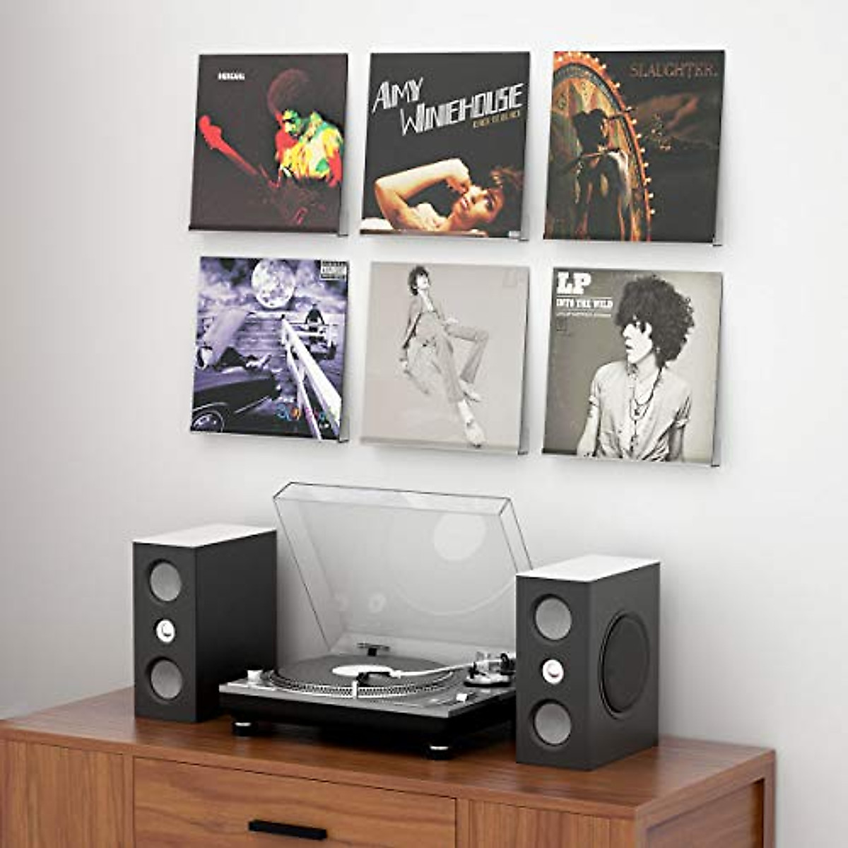 FEMELI 6 Pack Vinyl Record Wall Mount Shelves - Clear Acrylic Display
