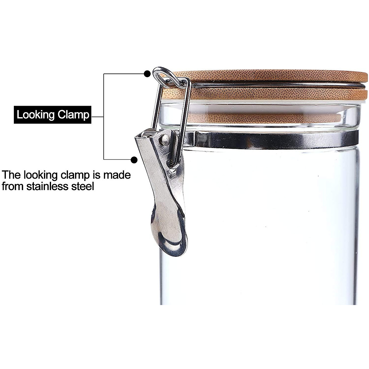 KKC Clear Borosilicate Glass Food Storage Jar Canister Container with Airtight Locking Clamp Bamboo Lid,Coffee Bean,Loose Tea,Nut Container,Sealed Jar Hinged Lid for 16oz Coffee Bean,40 Fluid-oz