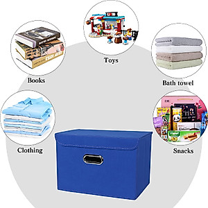 Yunkeeper Fabric Storage Bins with Lids Closet Organizers Foldable Cubes Basket with Handles Cube Boxes for Home ，Dark Blue