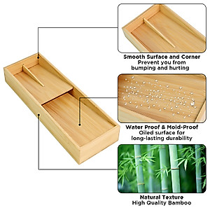 Ollieroo Bamboo Silverware Drawer Organizer, Compact kitchen Drawer Organizer for Flatware, Utensil Holder for Spoons, Forks, Knives, Drawer Organization for Kitchen, Bathroom, Livingroom, Office,1pcs