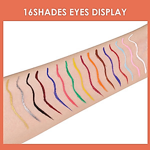 16 Color Matte Liquid Eyeliner Set,Glitter Gold Silver Eye Liners Waterproof High Pigmented Long Lasting Eyeliner Pencil Eye Makeup Kit